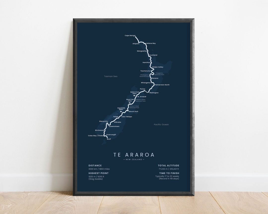 Te Araroa Trail Print | the Long Pathway Hike Map | New Zealand Hiking ...