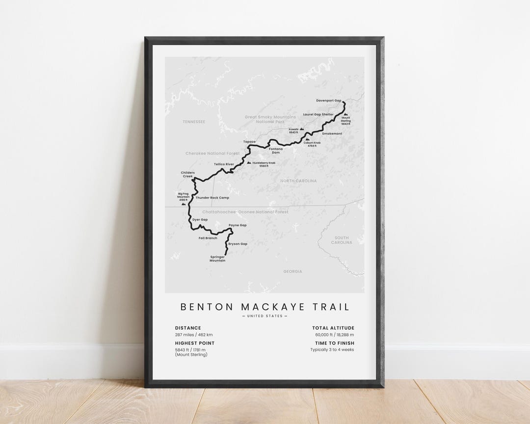 Benton Mackaye Trail Map Print | BMT Hiking Wall Art | Appalachian ...