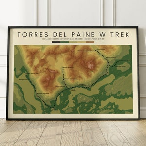 Torres Del Paine W Trek Topographic Map Poster | Patagonia W Trek ...