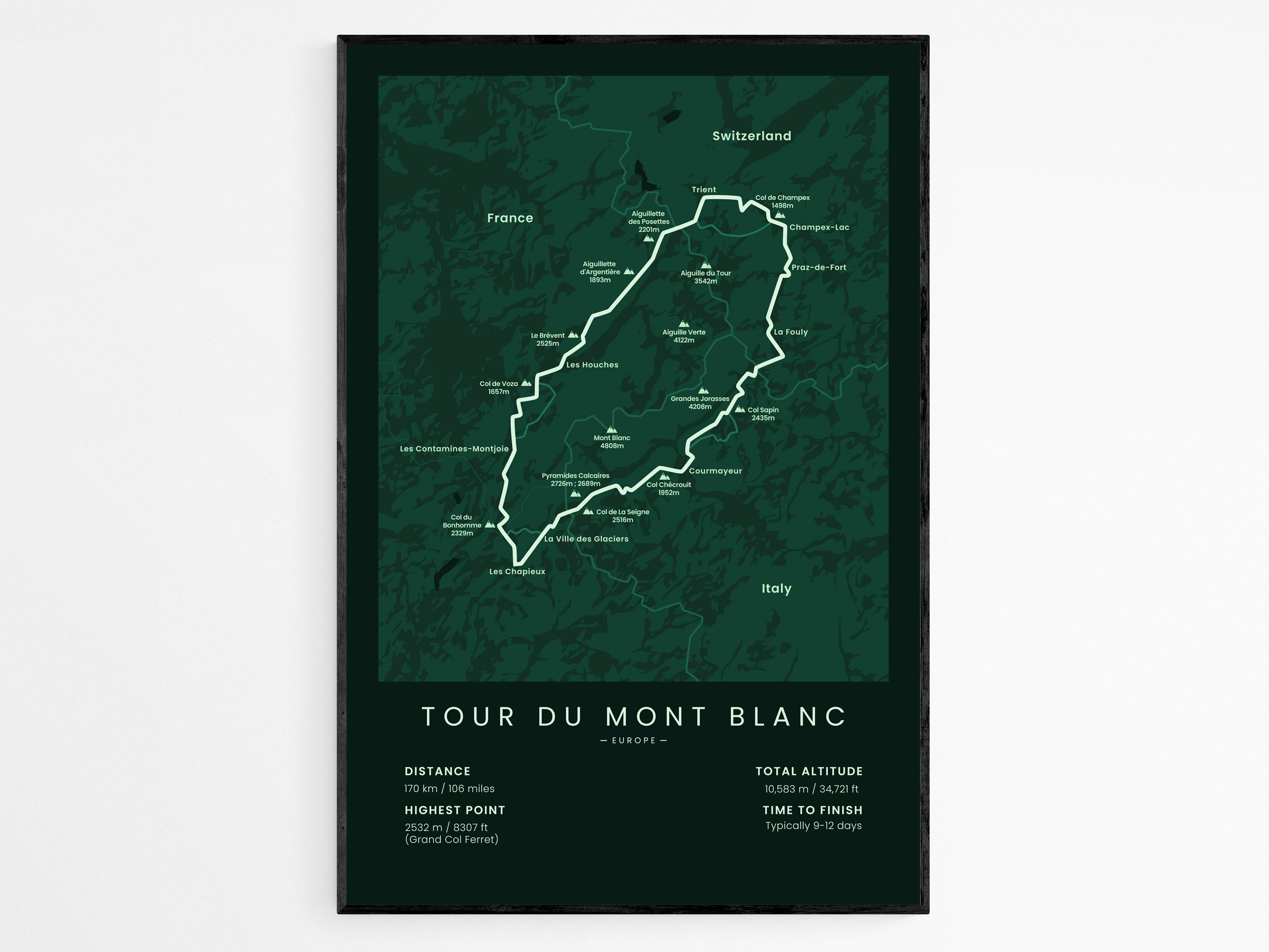 Tour Du Mont Blanc Print TMB Hiking Map Mount Blanc Wall - Etsy