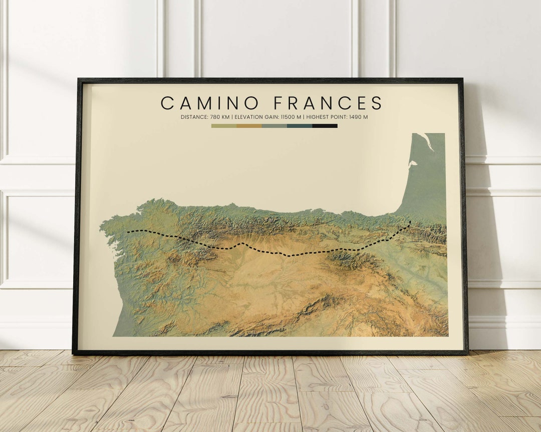 Camino Frances Topographic Map Poster the French Way Elevation Contour ...