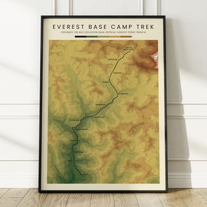 Mount Everest Base Camp Trek Topographic Map Poster | EBC Hiking Trail ...