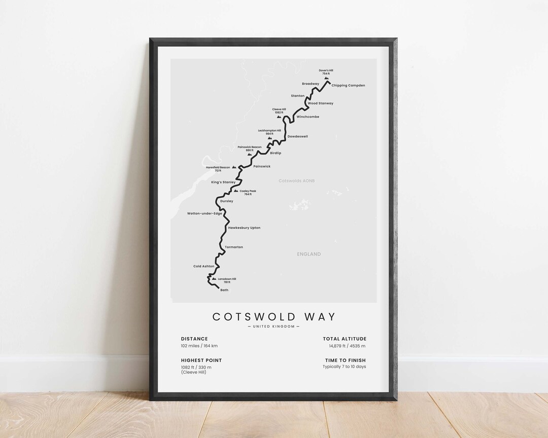 Cotswold Way National Trail Print | Cotswold Way Hiking Trail Map ...