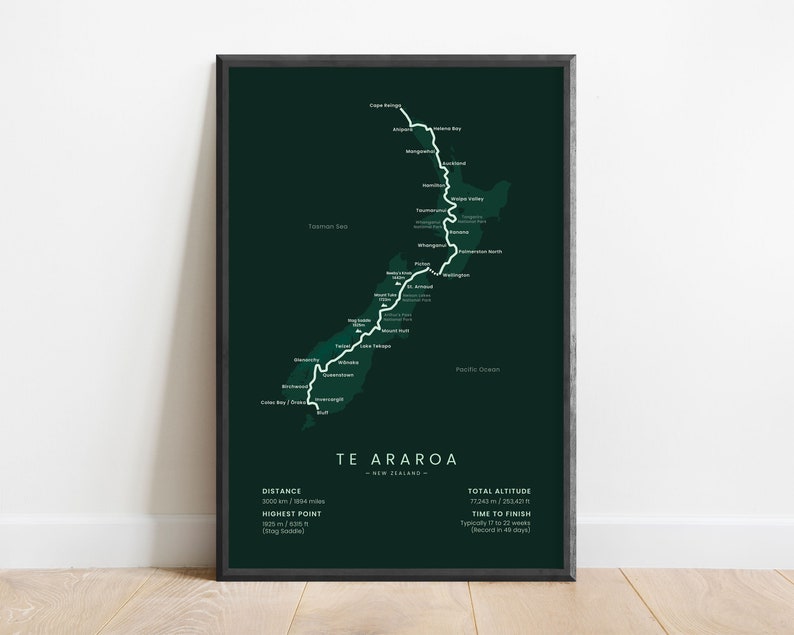 Te Araroa Trail Print the Long Pathway Hike Map New - Etsy