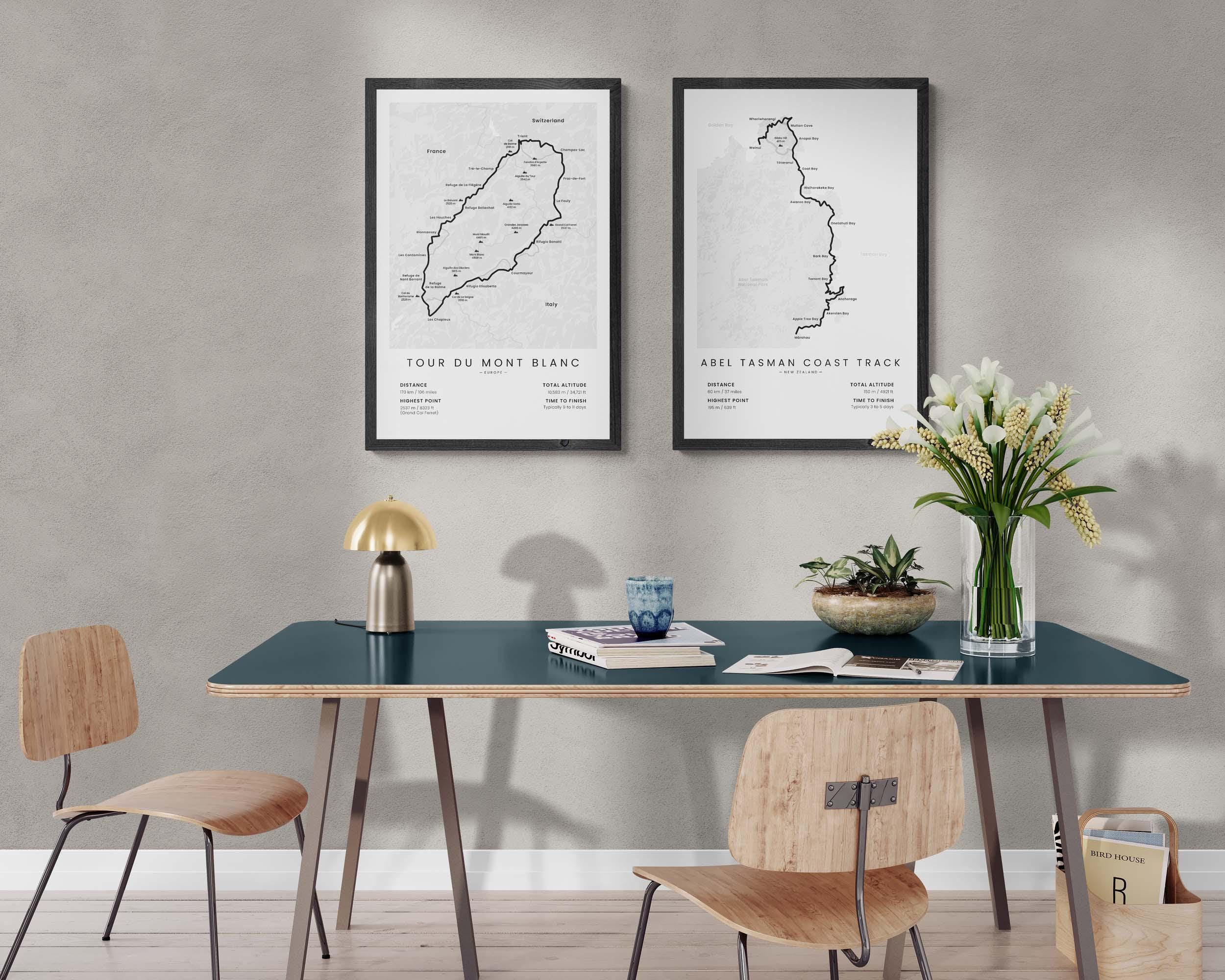 Tour Du Mont Blanc Print | TMB Hiking Map | Mount Blanc Loop Wall Art ...
