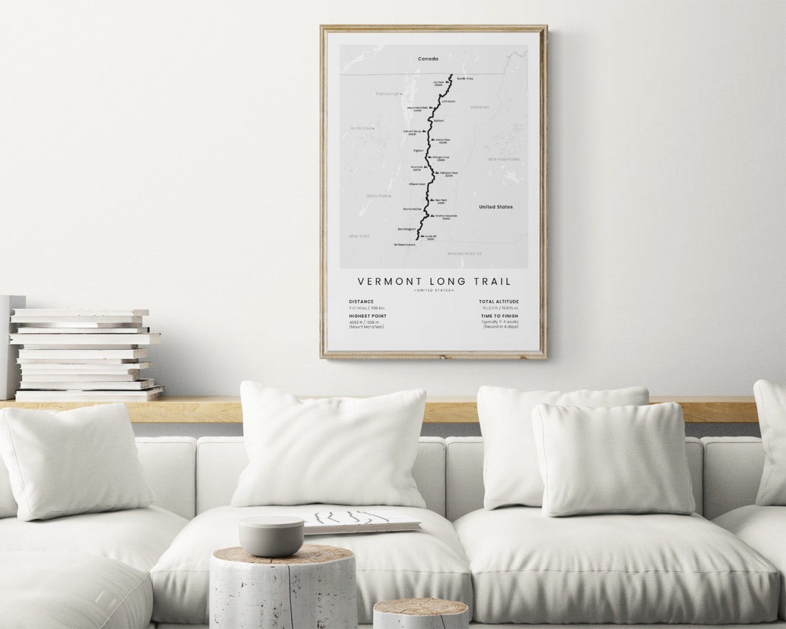 Vermont Long Trail Print | the Long Trail Thru Hike Map | USA Green ...
