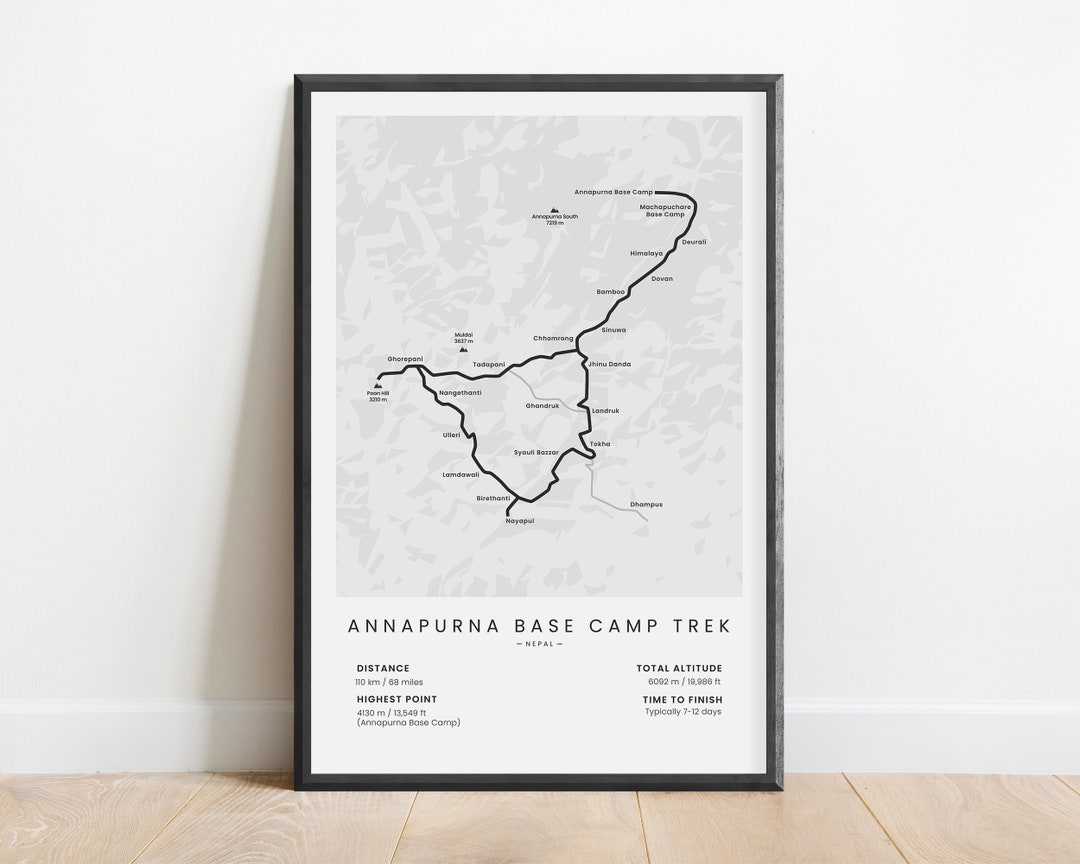 Annapurna Base Camp Trek Map Poster | Annapurna Sanctuary Trek Print ...