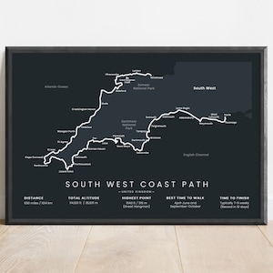 South West Coast Path Print | England Cornwall Long-distance Hiking ...