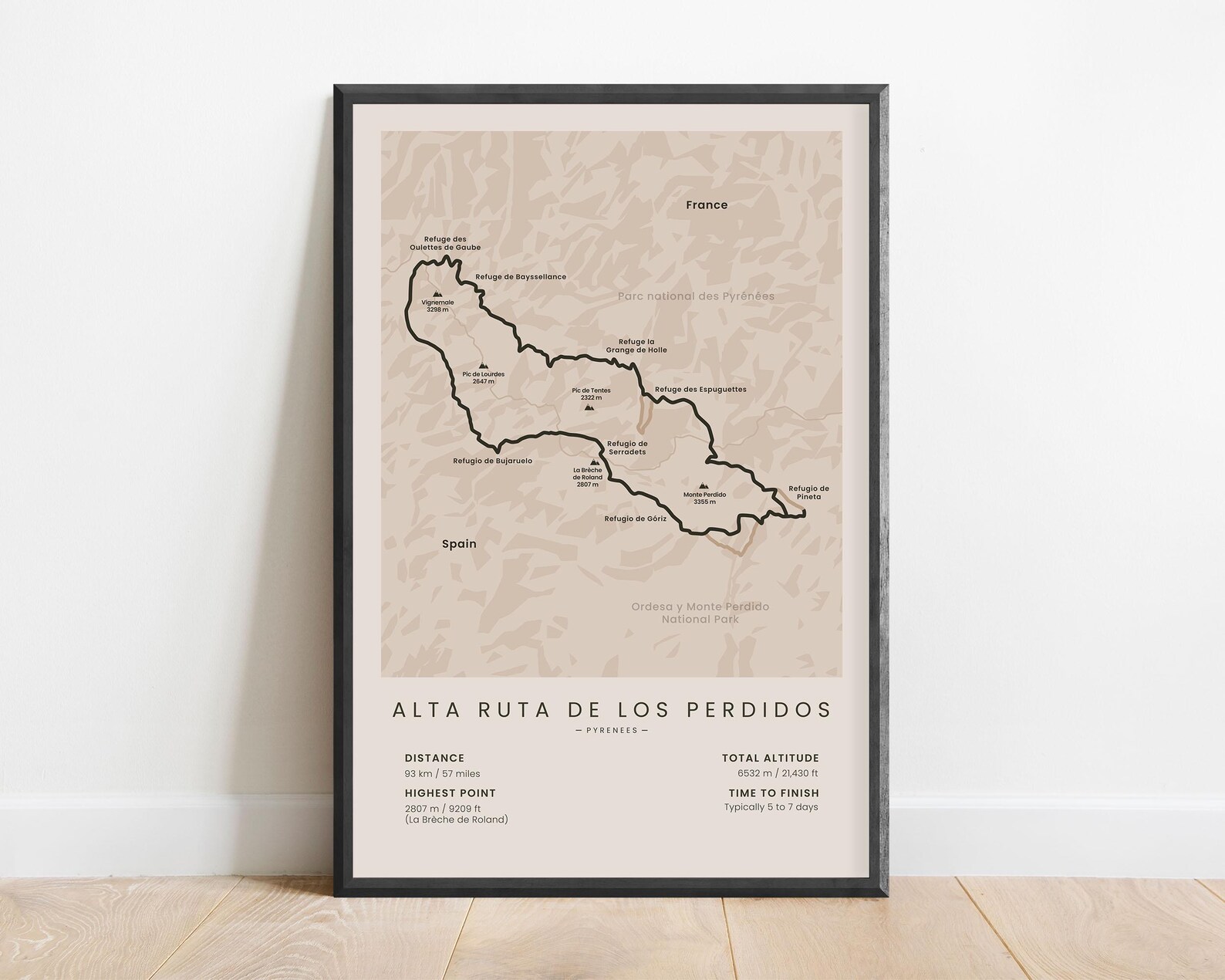 Alta Ruta De Los Perdidos Map Print | Pyrenees Hiking Trail Poster ...
