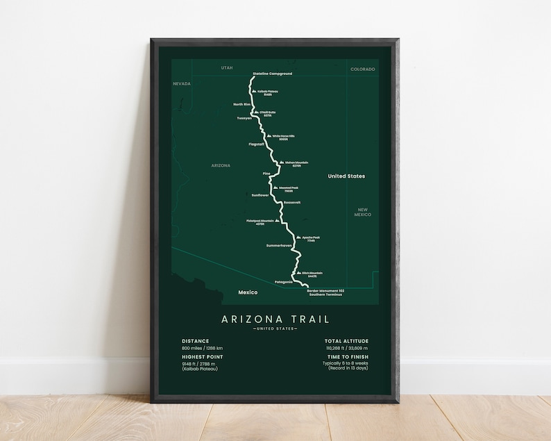 Arizona Trail Print Arizona National Scenic Trail Map AZT Hiking Path ...