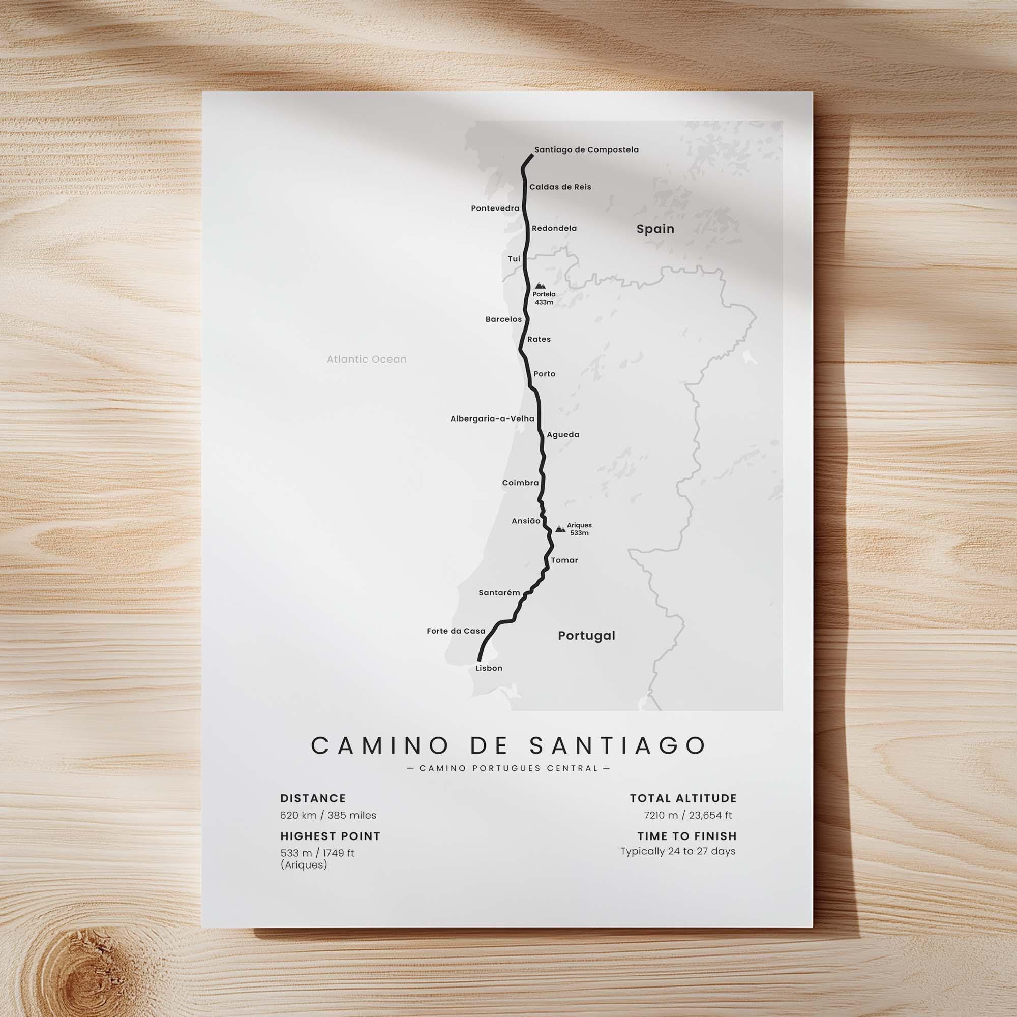 Camino Portugues Central Print (full, From Lisbon to Santiago De ...