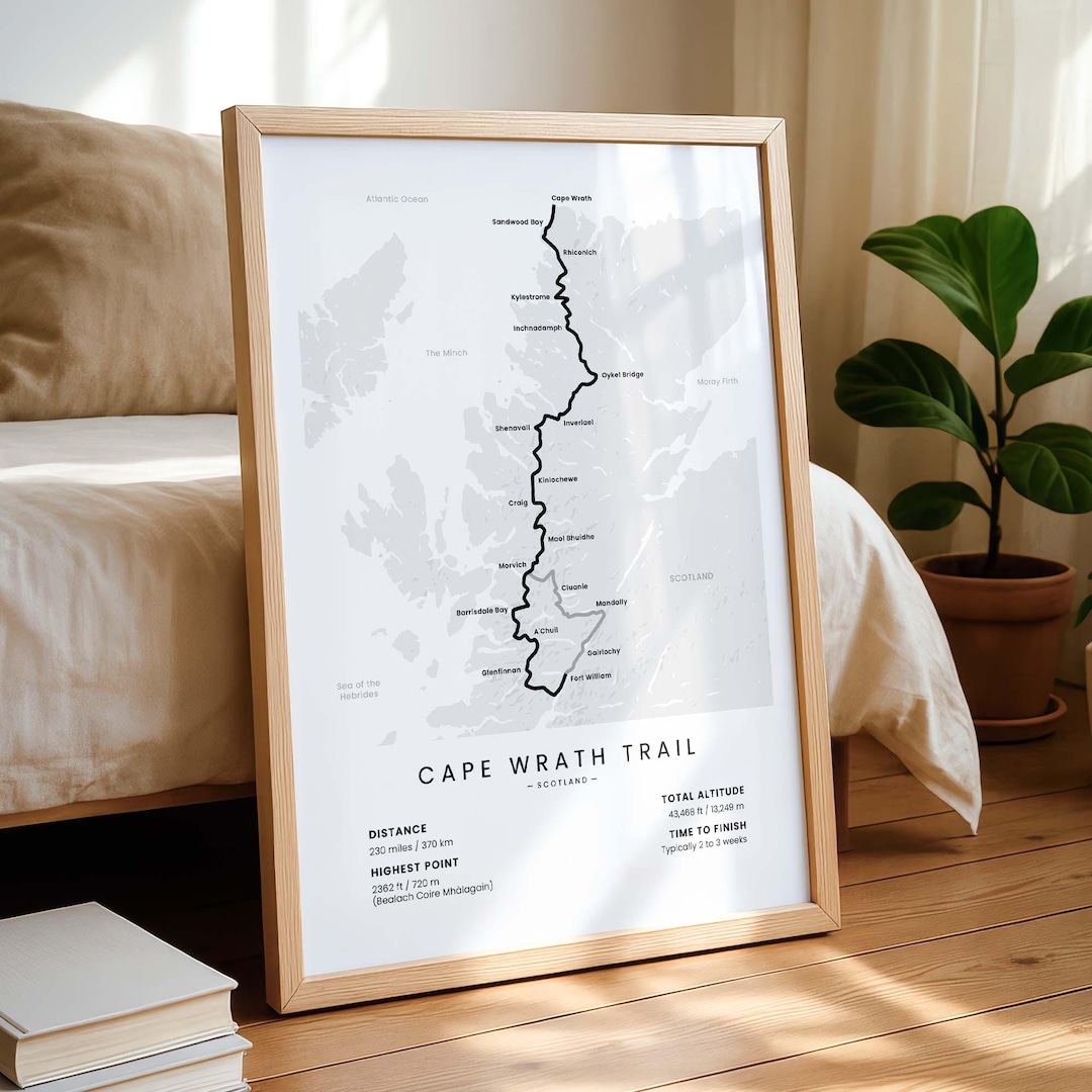 Cape Wrath Trail Map | Cape Wrath Way Hiking Trail Print | Scottish ...