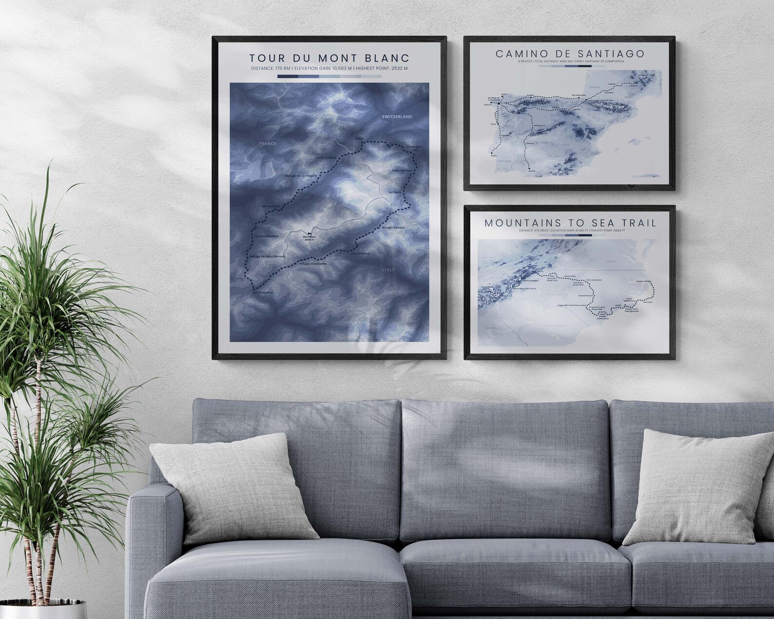 Tour Du Mont Blanc Topographic Map Poster | TMB Elevation Contour Map ...