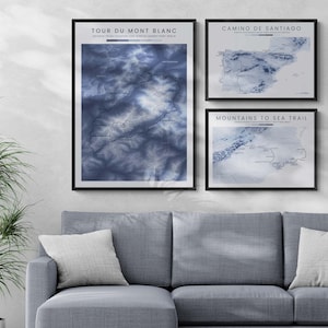 Tour Du Mont Blanc Topographic Map Poster | TMB Elevation Contour Map ...