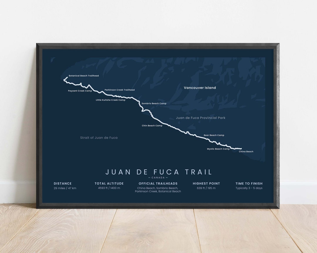 Juan De Fuca Trail Map | JDF Hiking Trail Print | Vancouver Island Wall ...