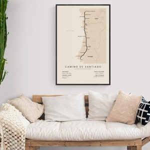 Camino Portugues Central Print | Camino De Santiago Trail Map | Lisbon ...