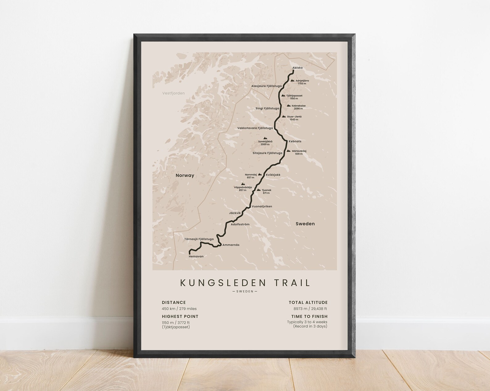 Kungsleden Trail Print the King's Trail Thru Hike Map Sweden Long ...