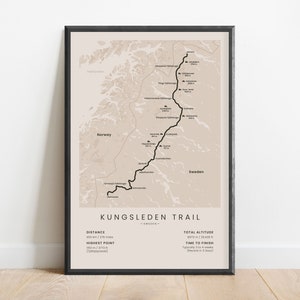 Kungsleden Trail Print | the King's Trail Thru Hike Map | Sweden Long ...