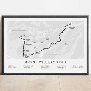 Mount Whitney Trail Print | Mt Whitney Hike Map | Whitney Portal to ...
