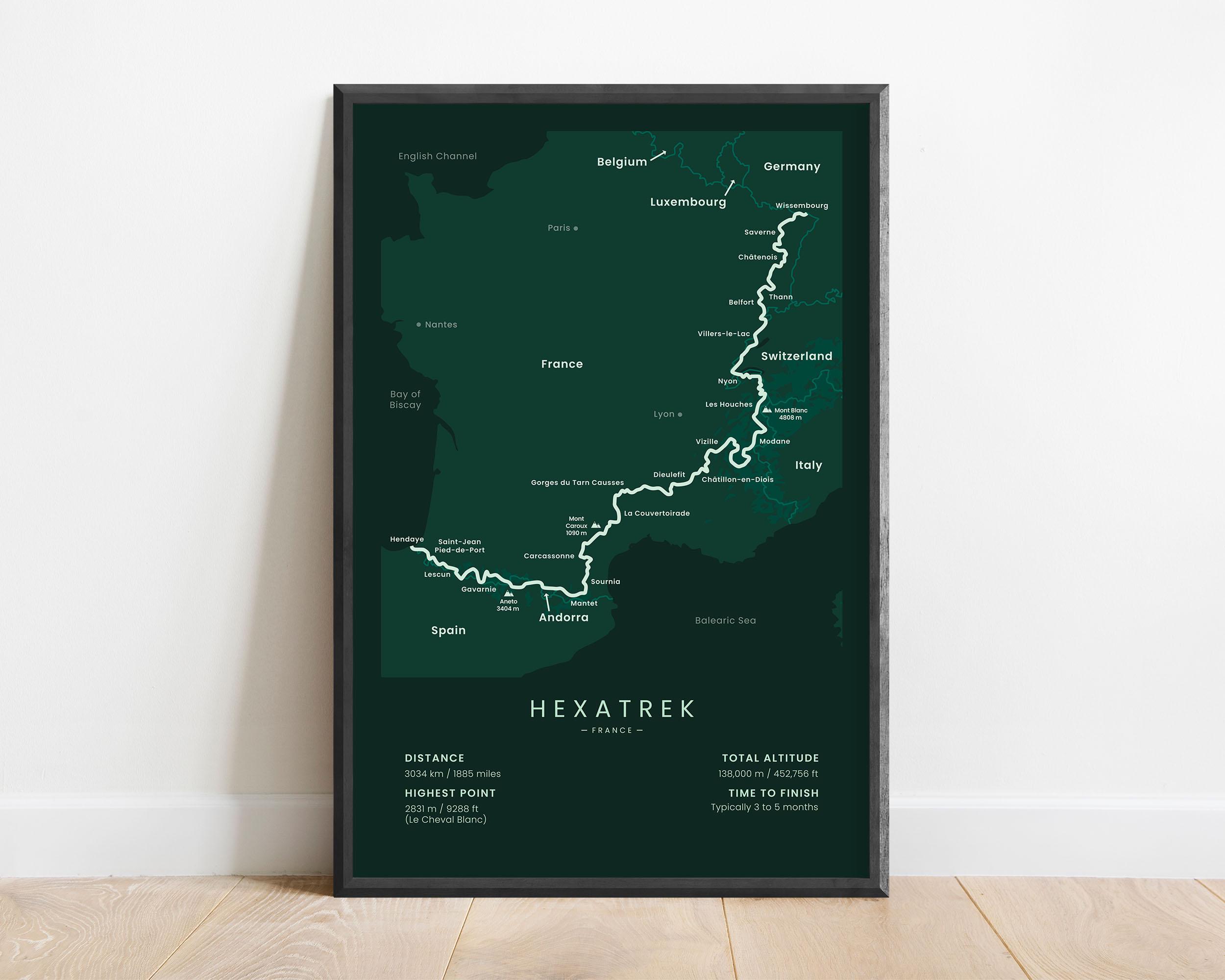 Hexatrek Map Print | the Great French Trail Poster | France Thru Hike ...