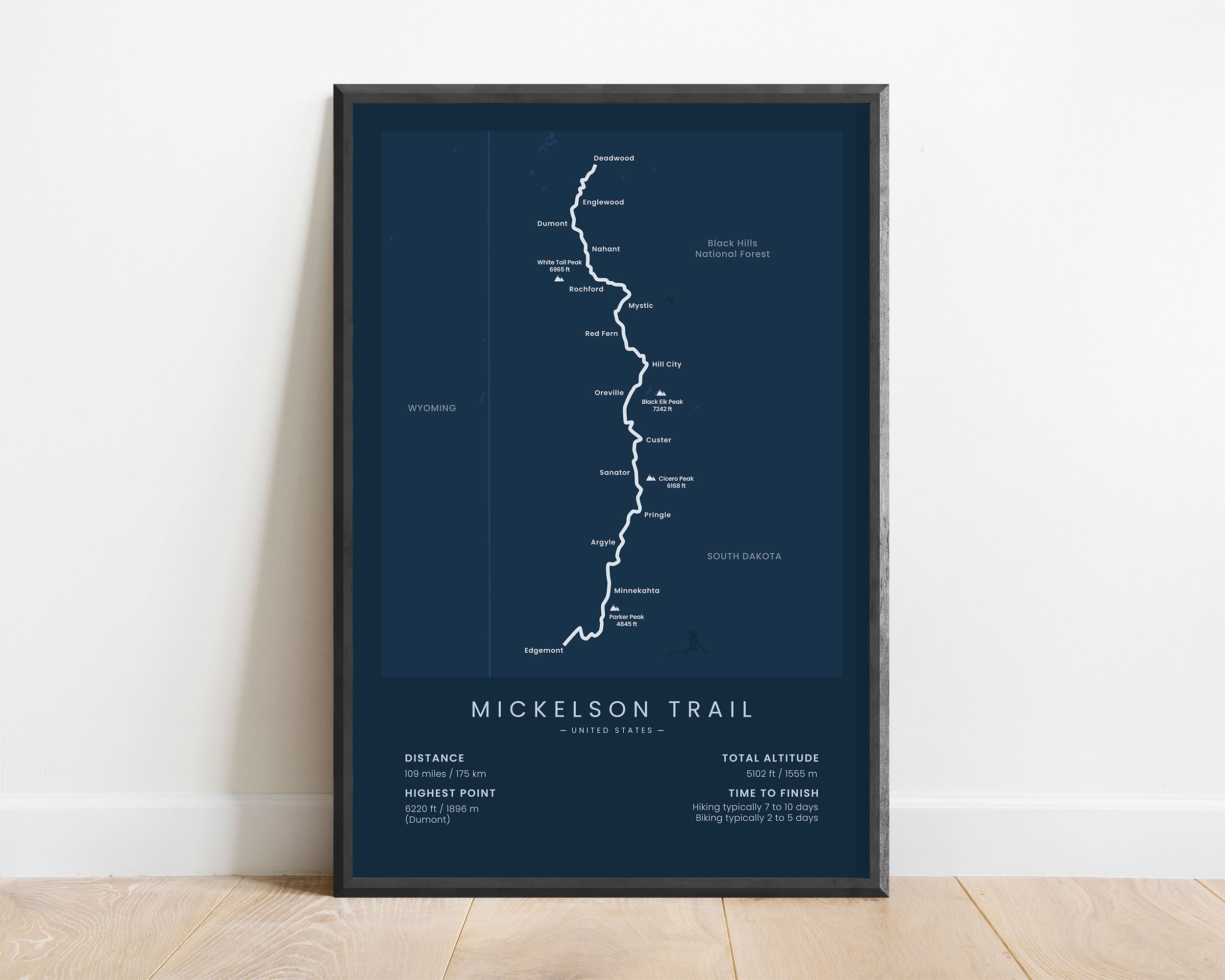 Mickelson Trail Map Print | George S Mickelson Trail Poster | MT Hiking ...
