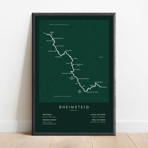 Rheinsteig Trail Print | Rheinsteig Trek Map | Germany Thru Hike Poster ...