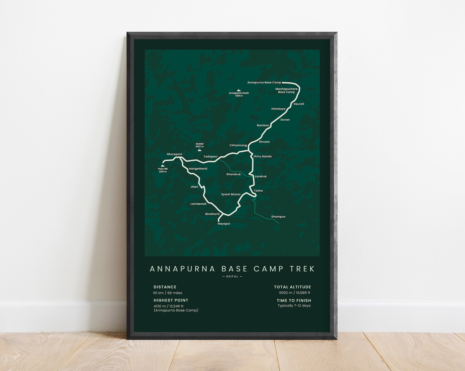 Annapurna Base Camp Trek Map Poster Annapurna Sanctuary Trek Print ABC ...