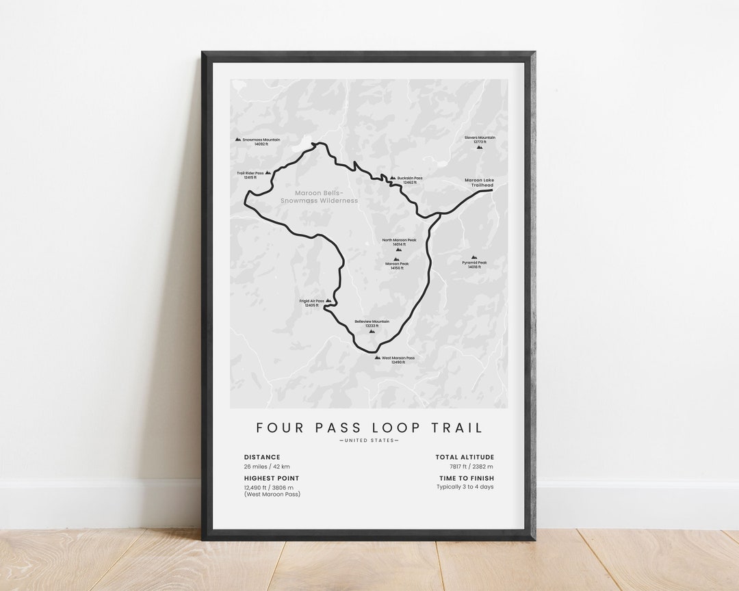 Four Pass Loop Print | Four Pass Loop Hiking Trail Map | Aspen Hiking ...