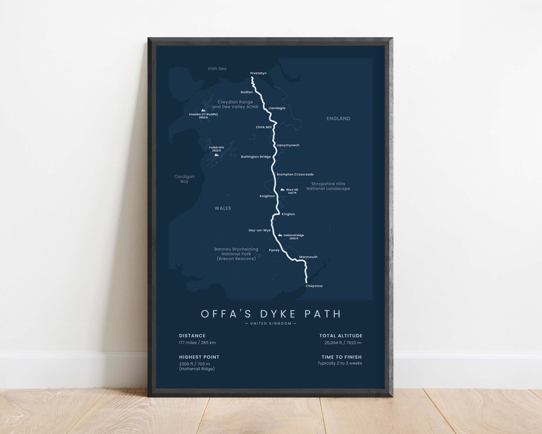 Offa's Dyke Path Map Print Offa's Dyke Hiking Trail Poster Chepstow to ...