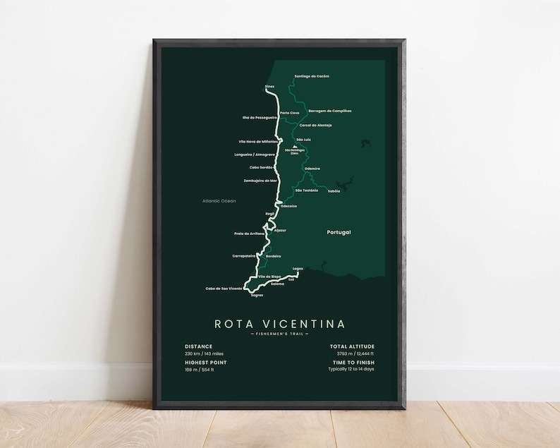 Rota Vicentina Print | Fishermen's Trail Map | Sines to Lagos Poster ...