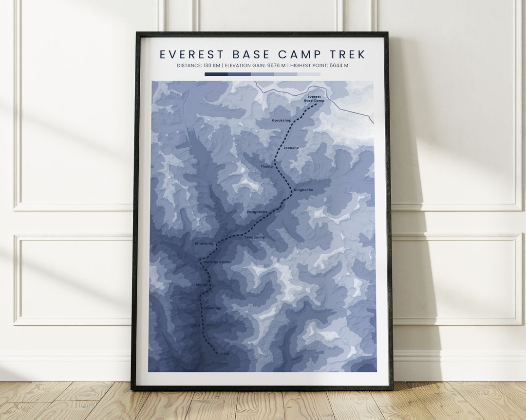 Everest Base Camp Trek Topographic Map Poster | EBC Hiking Trail ...