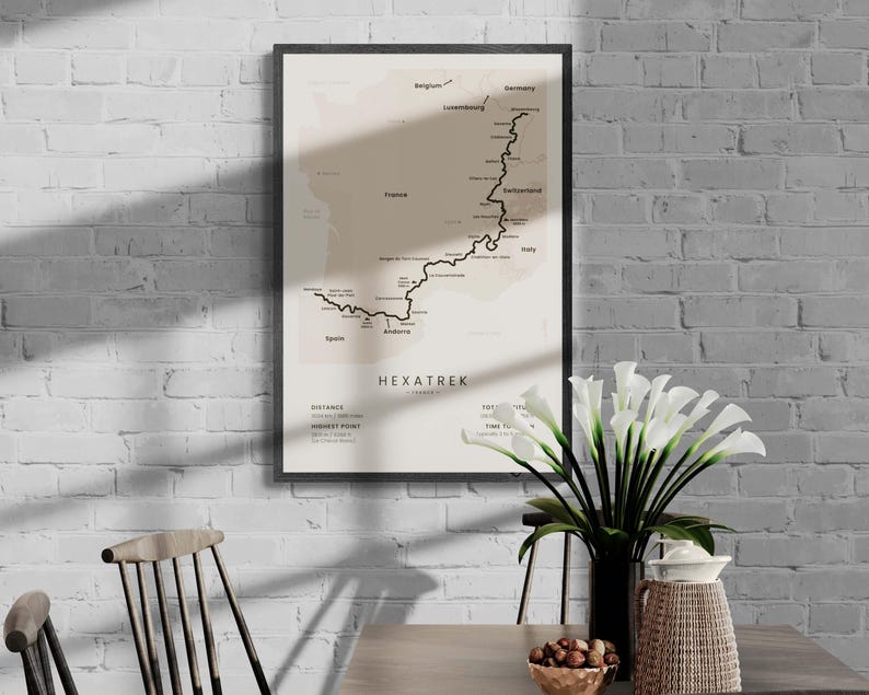 Hexatrek Map Print | the Great French Trail Poster | France Thru Hike ...