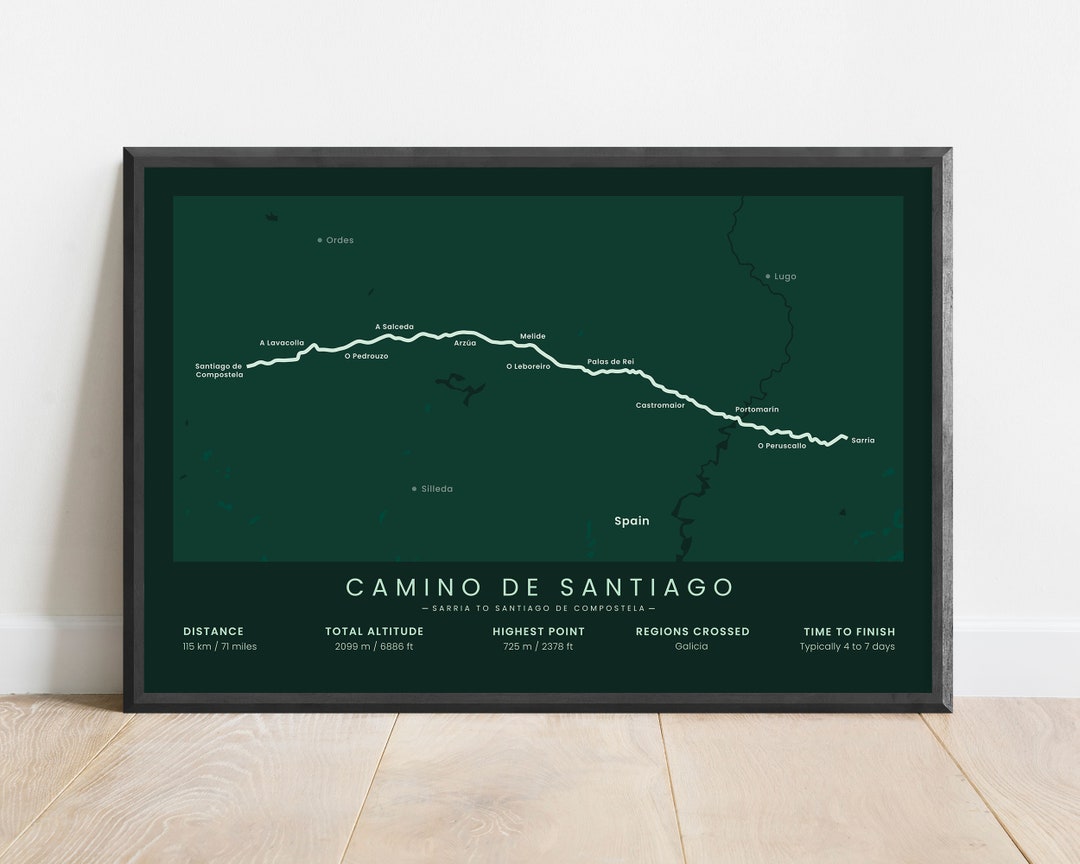 Sarria to Santiago De Compostela Trail Print | Camino De Santiago Desde ...