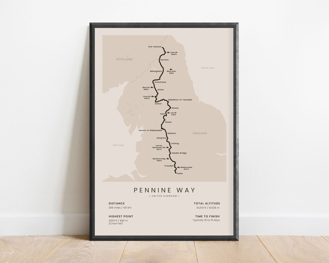 Pennine Way Print Pennine Way Walking Trail Map Poster - Etsy