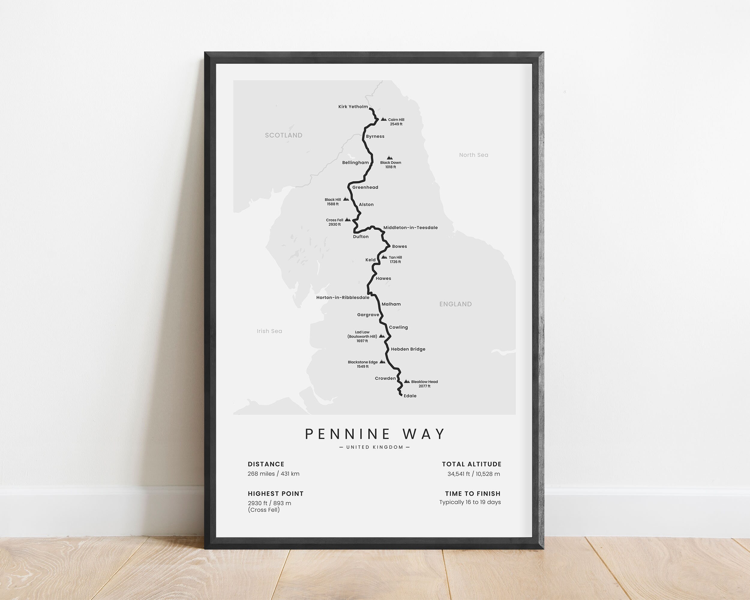 Pennine Way Print Pennine Way Walking Trail Map Poster England Long ...