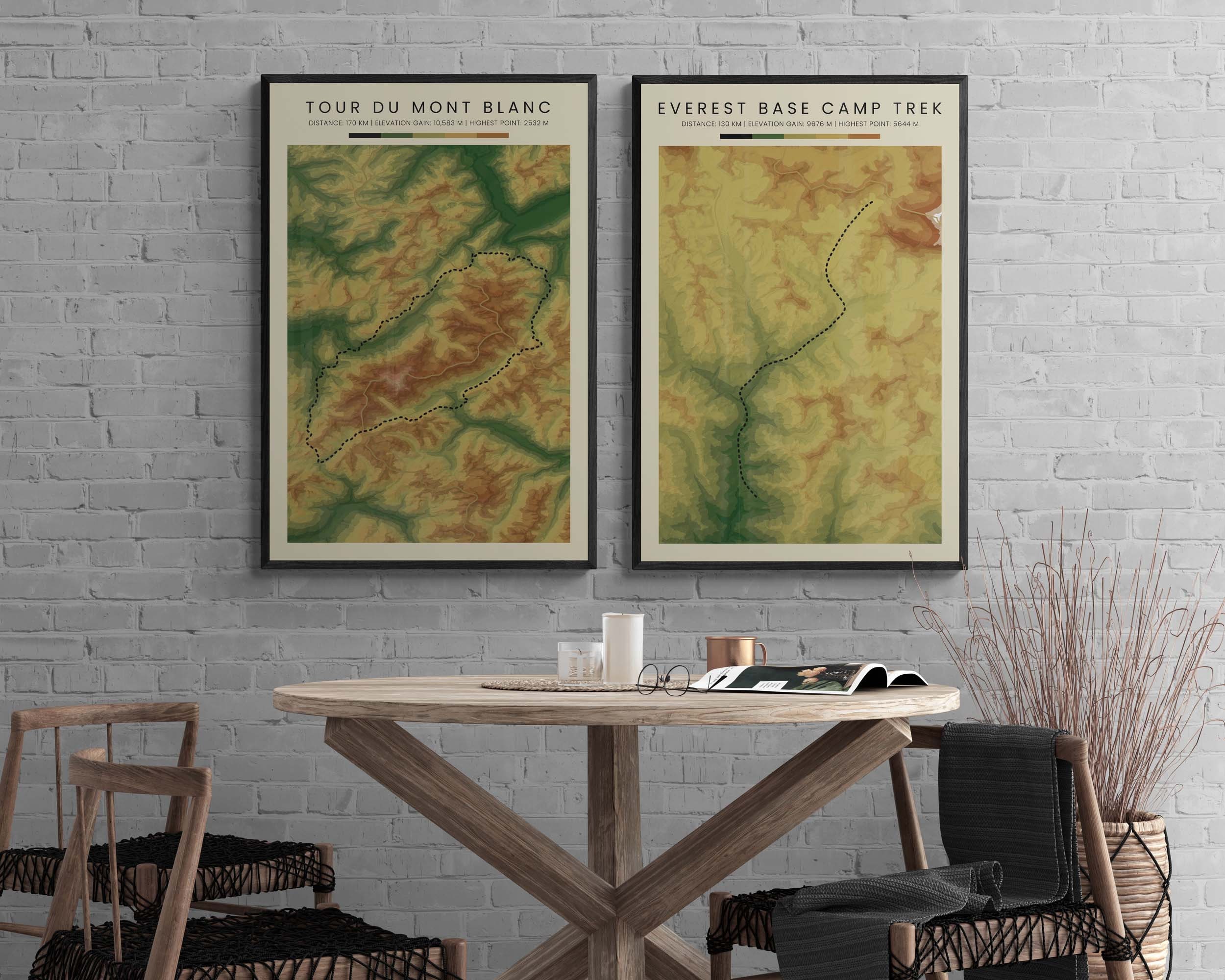 Tour Du Mont Blanc Topographic Map Poster TMB Elevation Contour Map ...