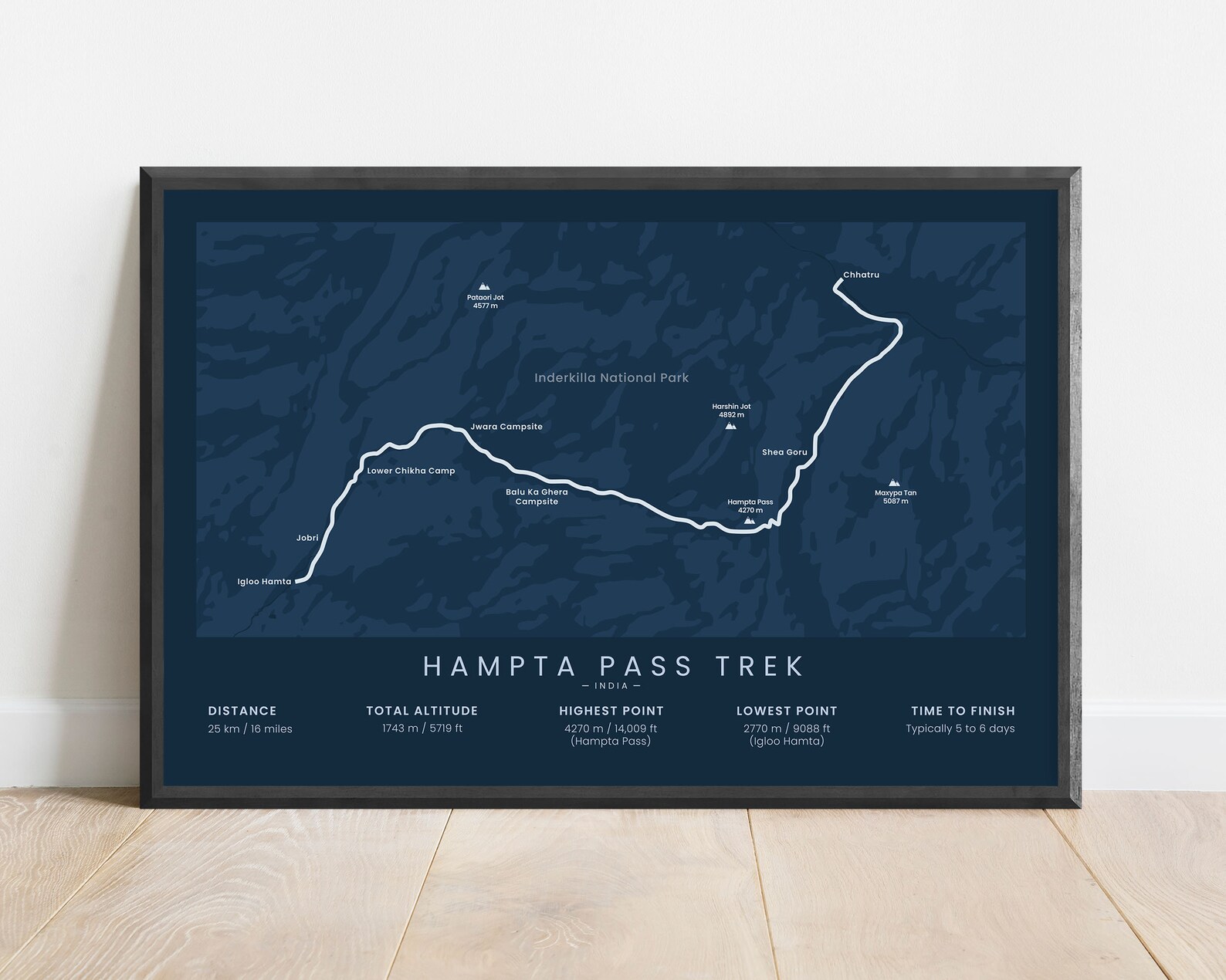 Hampta Pass Trek Map Print | Himalayas Hiking Poster | Trekking in ...