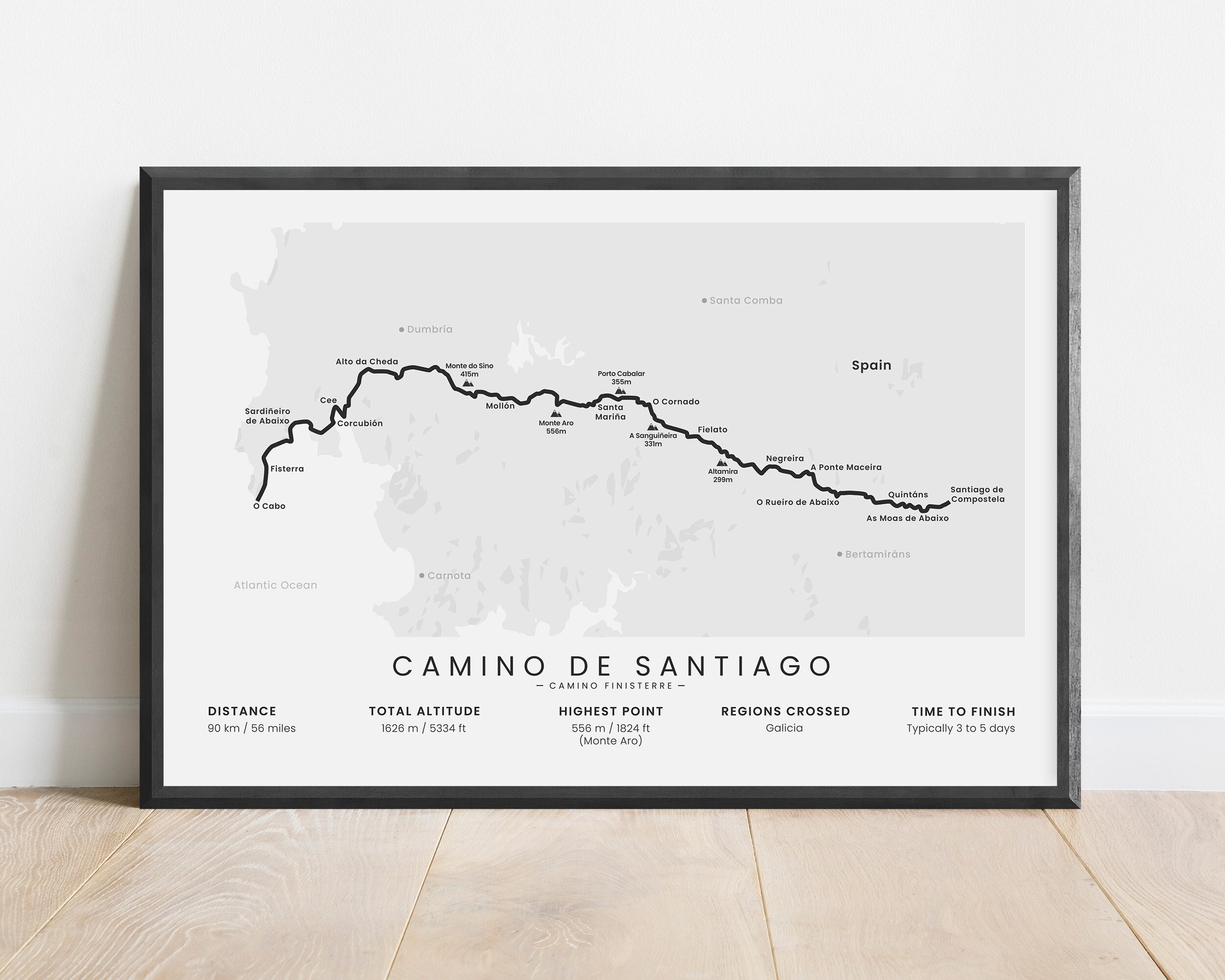 Camino Finisterre Hiking Trail Print | Camino De Santiago Walking Path ...