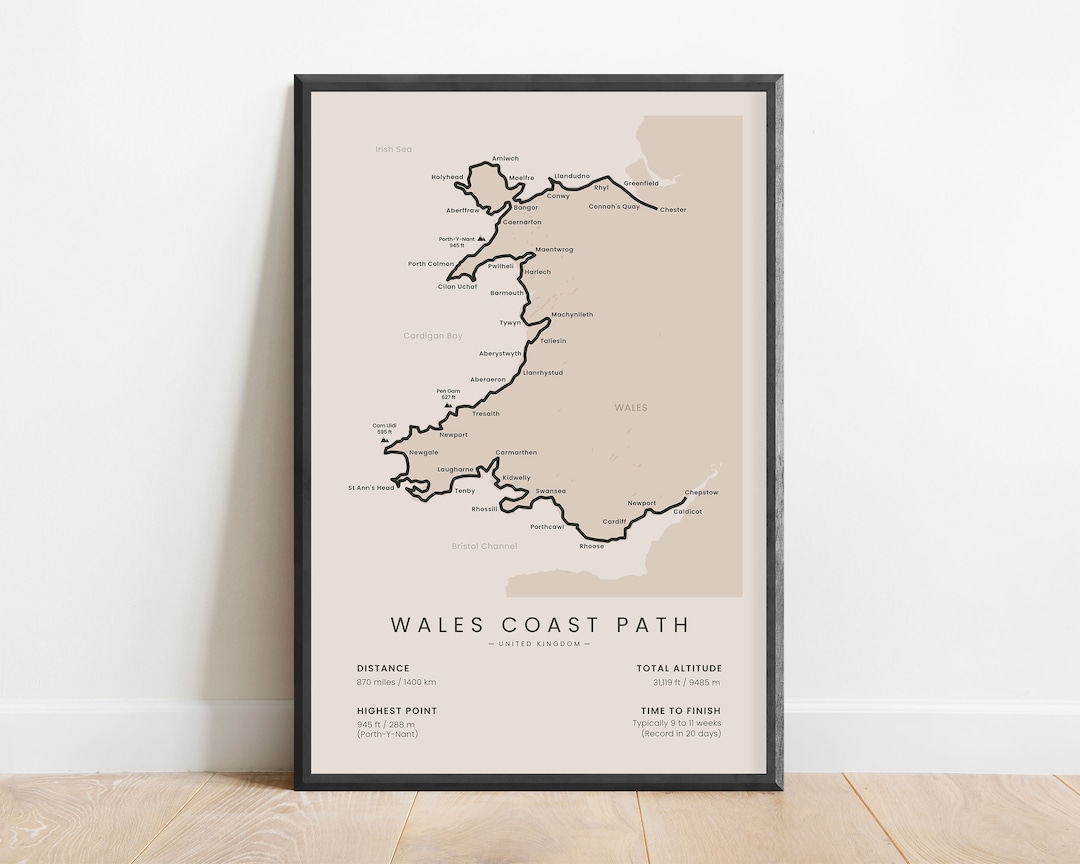 Wales Coast Path Map Poster | Llwybr Arfordir Cymru Print | Wales ...