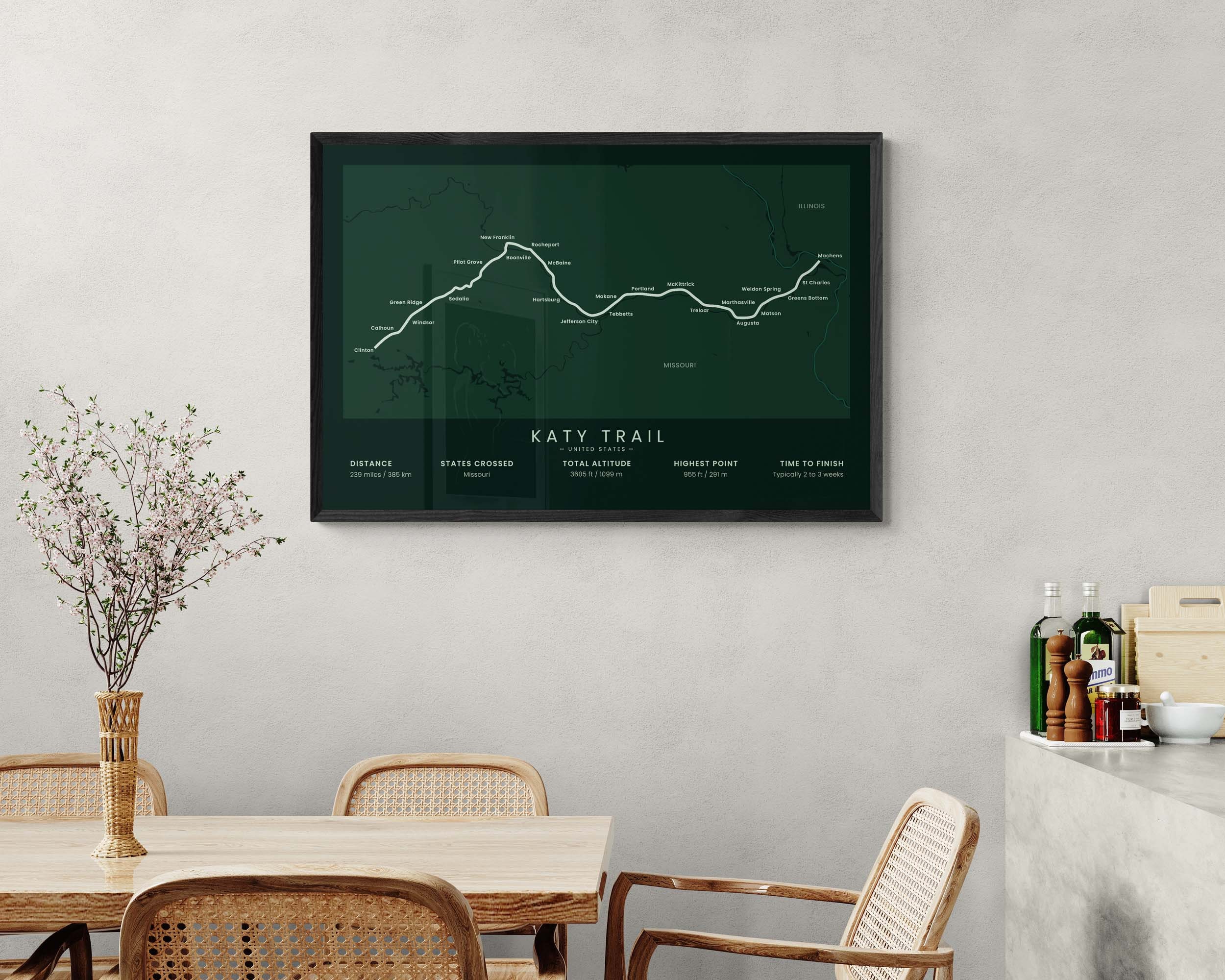 Katy Trail Map Print | MKT Rail Trail Poster | Clinton to Machens ...