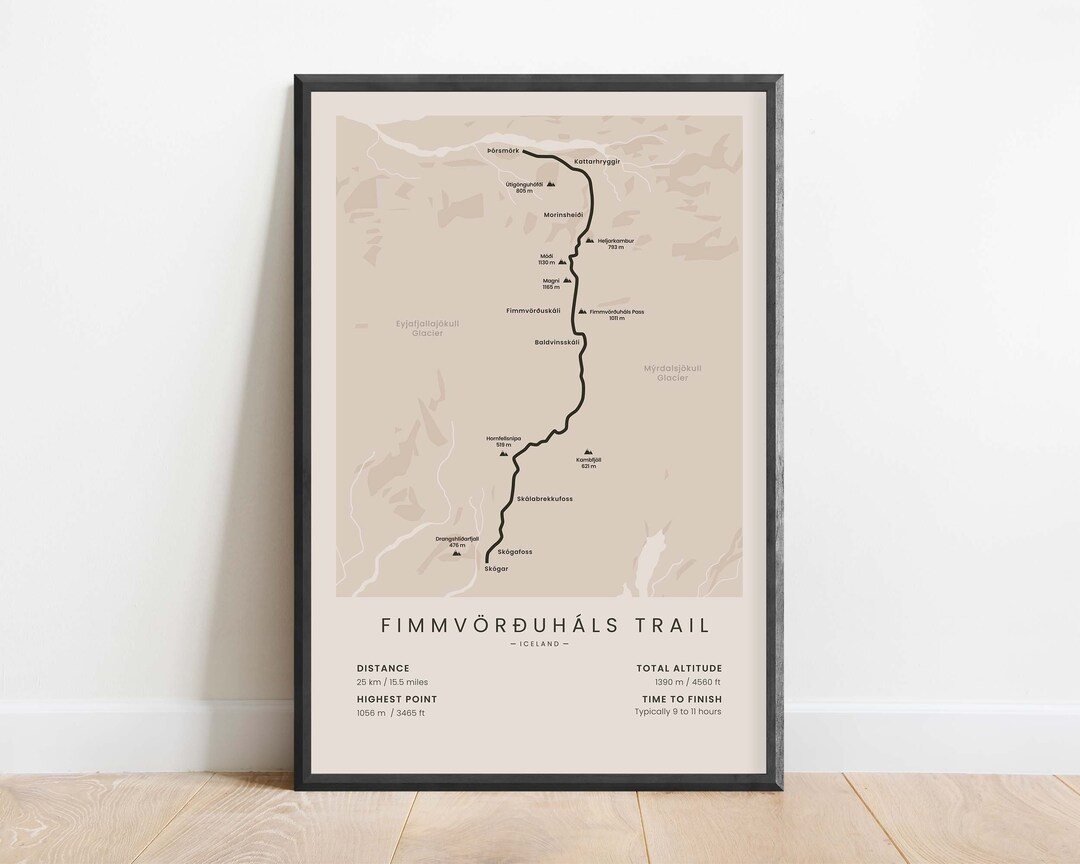 Fimmvorduhals Trail Map Print | Skógar to Þórsmörk (thorsmork) Hiking ...