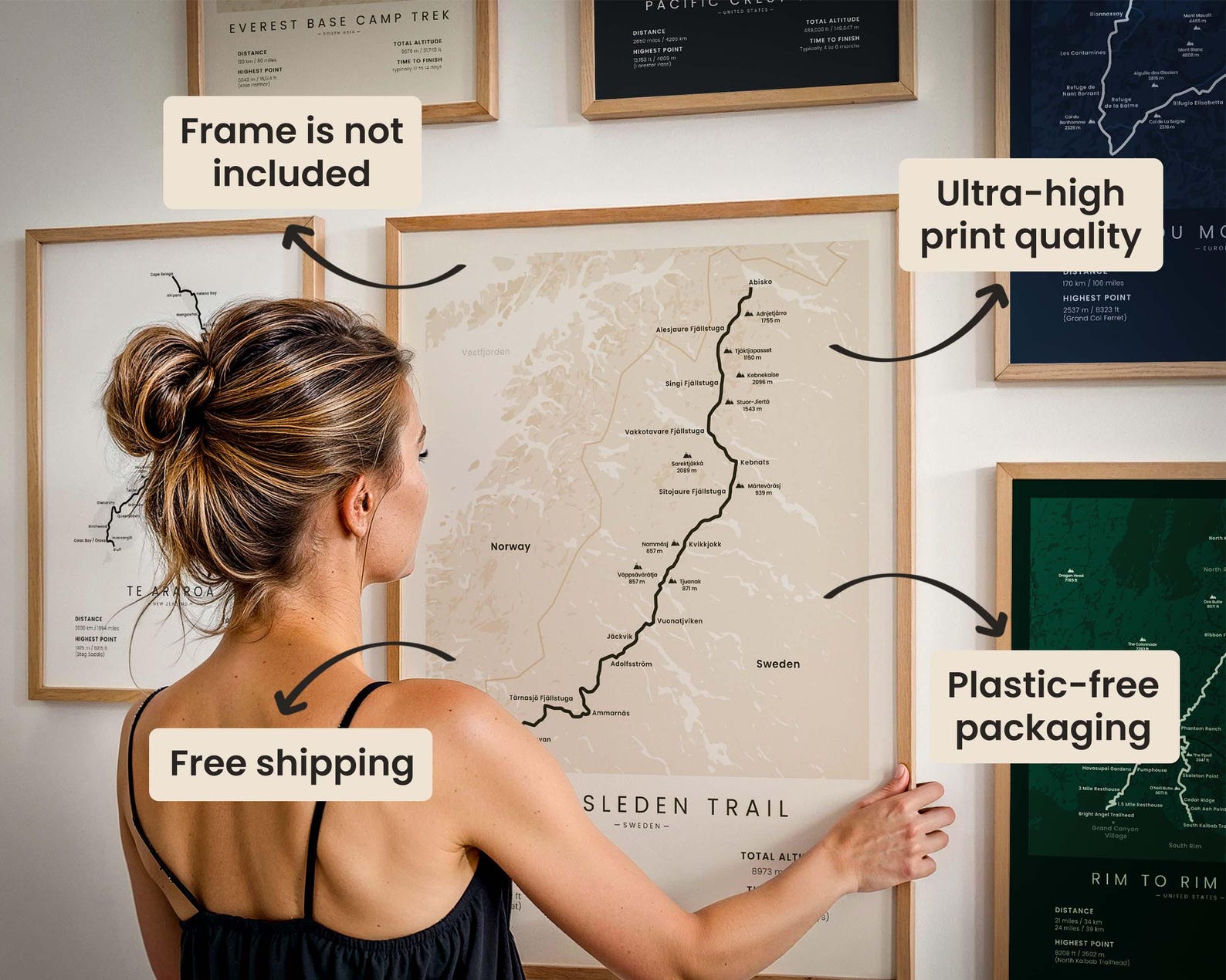 Tour Du Mont Blanc Print | TMB Hiking Map | Mount Blanc Loop Wall Art ...
