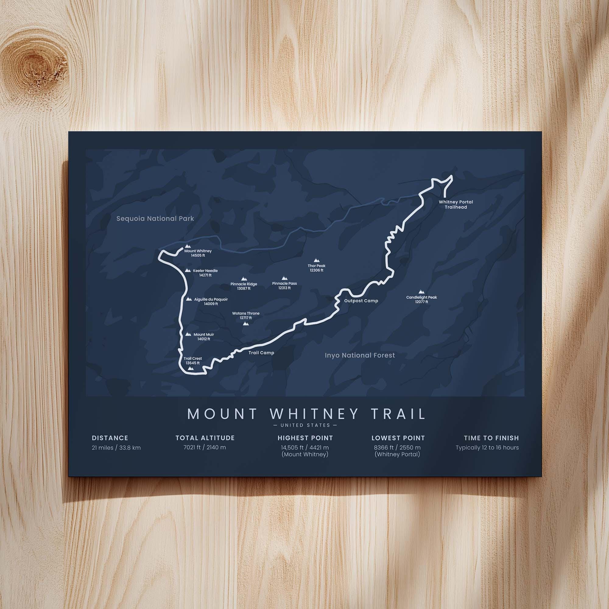 Mount Whitney Trail Print | Mt Whitney Hike Map | Whitney Portal to ...