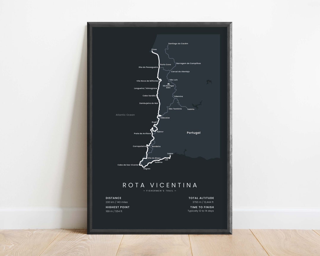 Rota Vicentina Print | Fishermen's Trail Map | Sines to Lagos Poster ...