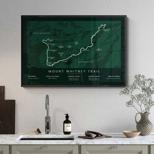 Mount Whitney Trail Print | Mt Whitney Hike Map | Whitney Portal to ...