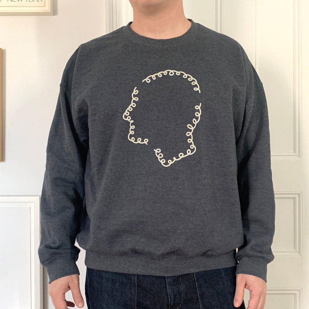 Squiggle Head Minimal Dark Grey Graphic Sweater With Simple Profile - Etsy