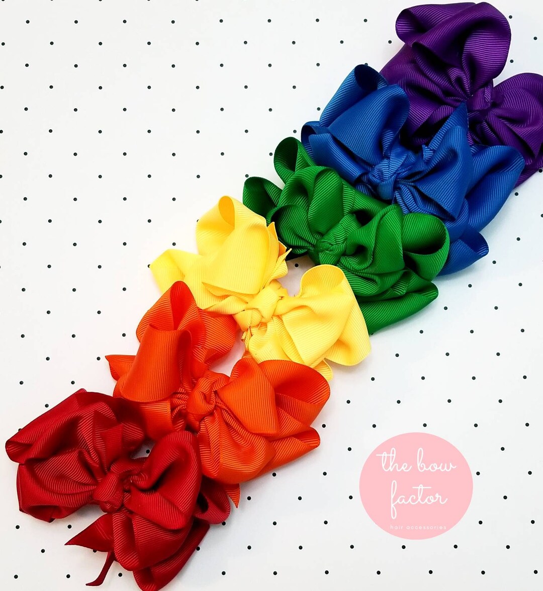 Rainbow Colors Double Ribbon Bows, Set, Solid Colors, Red, Orange ...