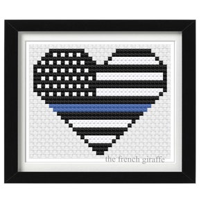 Thin Blue Line American Heart Flag Cross Stitch Patriotic Pattern ...