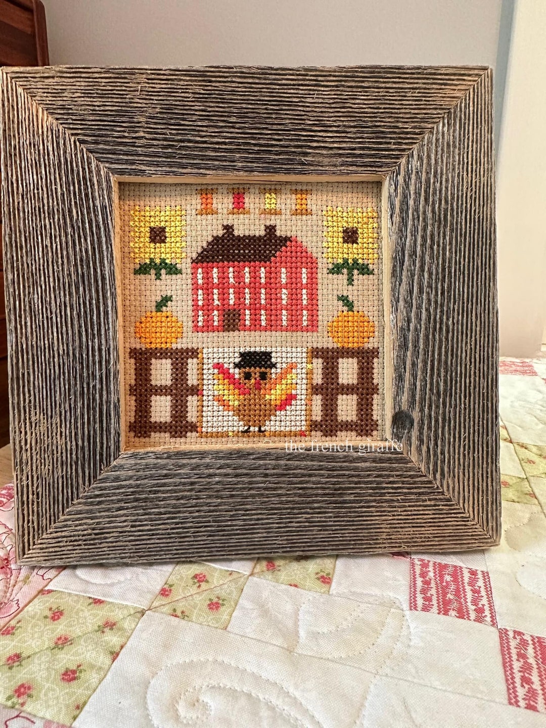 4x4 Thanksgiving Turkey Patchwork Autumn Quilt and Saltbox Prim House ...