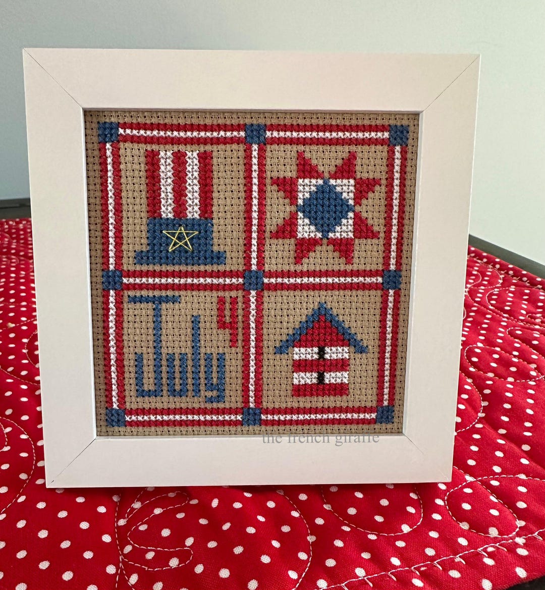 4x4 Patrioitic Four Square Quilt 1776 Crossstitch Fourth of July Uncle ...